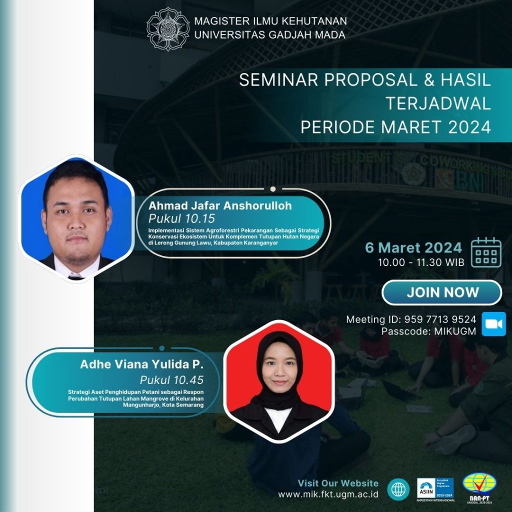 Seminar Proposal dan Hasil Terjadwal Periode Maret 2024 – Master in Forestry Science