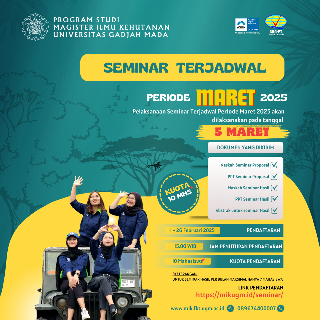 Seminar Proposal dan Hasil Terjadwal Periode Maret 2025 – Magister Ilmu Kehutanan